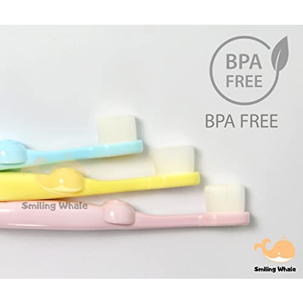 Extra Super Soft Nano Toothbrush for Toddlers and Children by The Smiling Whale, Micro Fine Nano Bristles for Sensitive Gums for Baby and Kids, Duo Functions with Tongue Cleaner (Pink)