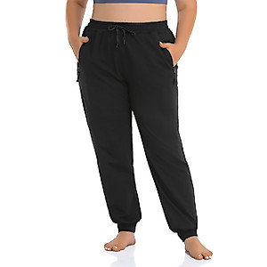 ZERDOCEAN Women's Plus Size Active Sweatpants Tapered Workout Caual Lounge Pants Joggers Pants Pockets Black 1X