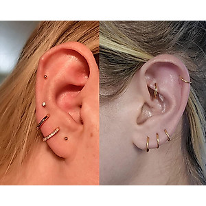MODRSA Gold Cartilage Earrings for Women 16 Gauge Forward Helix Earrings Tragus Earrings Studs Surgical Steel Cartilage Hoop Earring 20 Gauge Helix Hoop Cartilage Jewelry Rose Gold