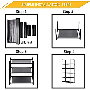 LINZINAR Shoe Rack Organizer 5 Tier Space Saving Shoe Shelf Storage Sturdy Metal Shoe Stand for Closet Entryway Bedroom (5 Tier, Black)