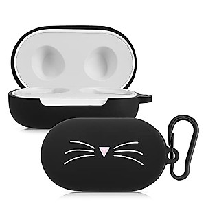 kwmobile Silicone Case Compatible with Samsung Galaxy Buds/Buds Plus Case Cover - Cat Black/White