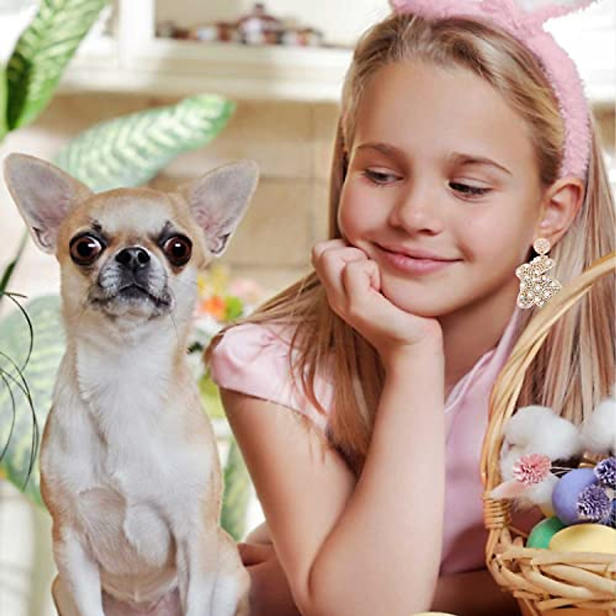 2 Pairs Easter Earrings for Women Beaded Easter Egg Bunny Earrings Letter HAPPY EASTER Earrings Cute Rabbit Dangle Earrings Spring Holiday Jewelry Gifts (Style C)