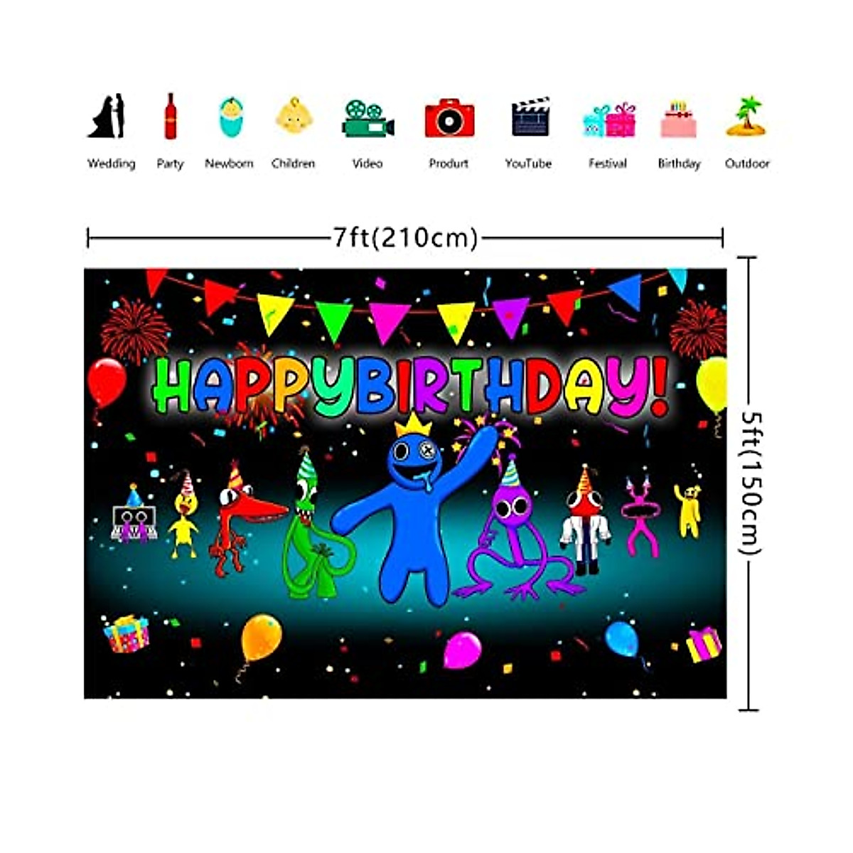 Game Happy Birthday Backdrop Cartoon Party Banner Decorations Photography Background Decor Photo Booth Studio Prop 3-5x7 FT
