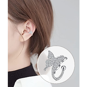 JFORYOU Ear Cuff Butterfly Flower CZ Fake Helix Cartilage Clip On Wrap Earrings Fake Lip Ring Non-Piercing Adjustable Men Women