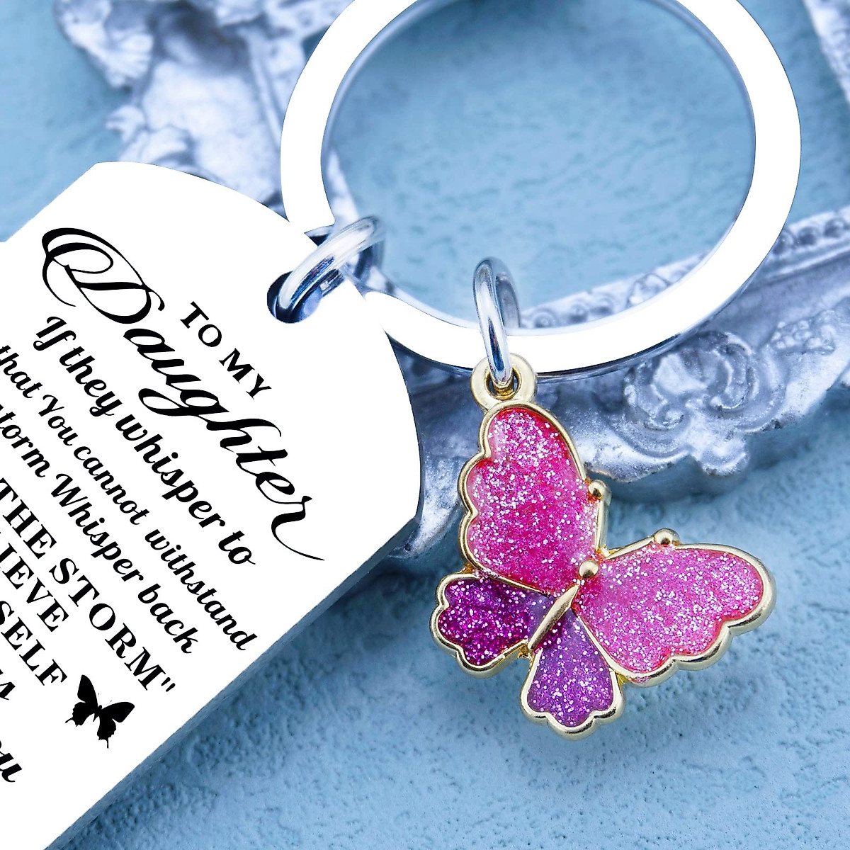 To My Daughter Keychain Daughter Gifts from Mom Birthday Gifts for Daughter Inspirational Gifts for Badass Daughter Back to School Teen Girls Accessories