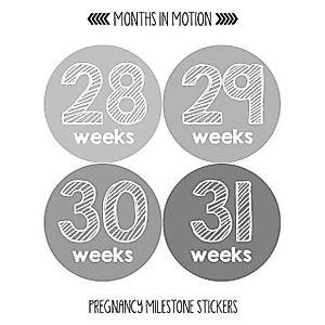 Months In Motion Pregnancy Weekly Belly Growth Stickers - Week to Week Pregnant Expecting Photo Prop - Maternity Keepsake - Baby Bump - Large Set of 36 Weekly Photo Sticker
