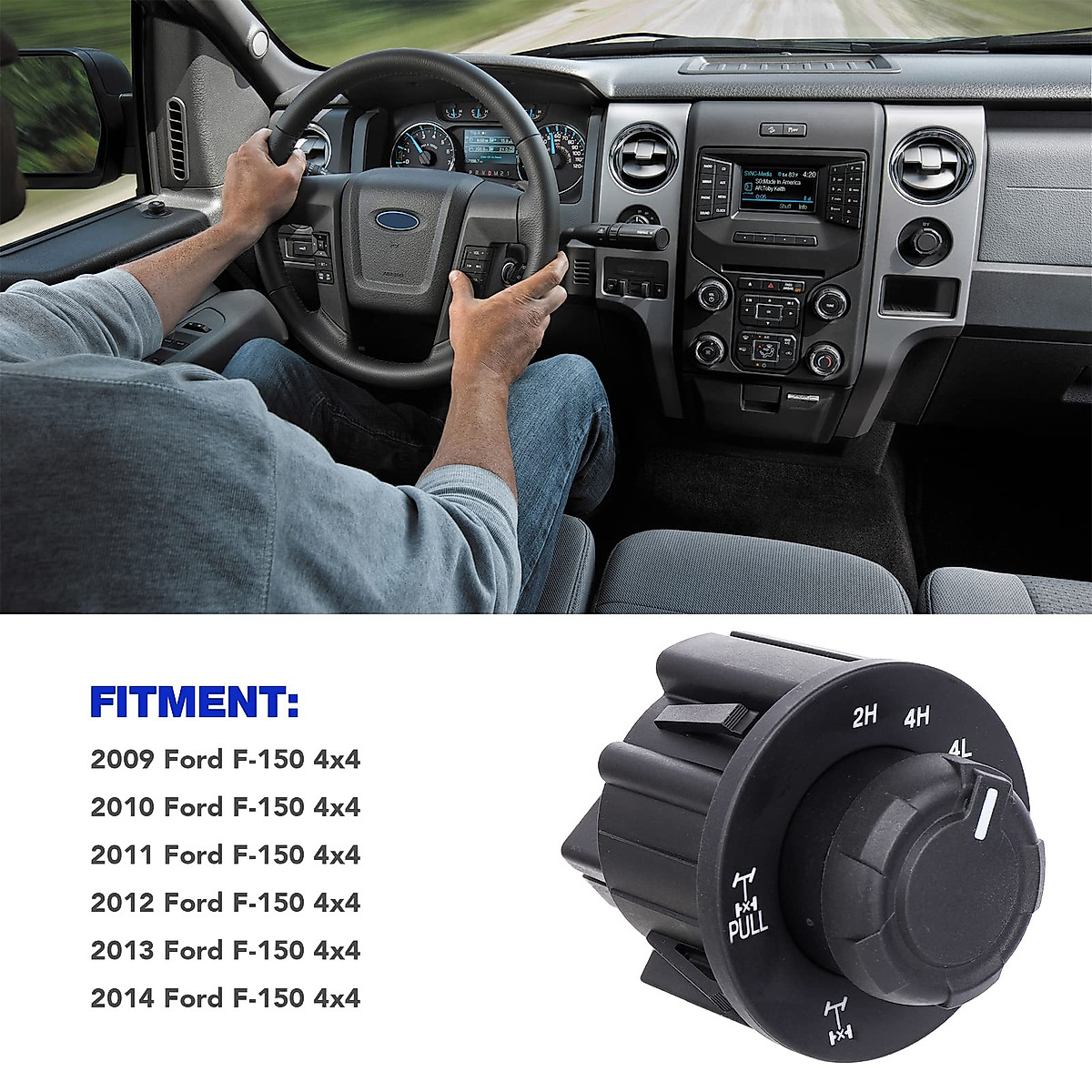 LCWRGS 4x4 4WD E-Locker Override Switch Knob Compatible with Ford F-150 2009 2010 2011 2012 2013 2014, AL3Z-14B166-BA, 4WD Differential Lock Switch Knob