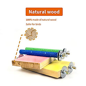 Bird Perches, 4 Pcs Wooden Bird Toys Luonfels, Colorful Bird Stand for Birds to Stand, Sleep and Chew by MoHern