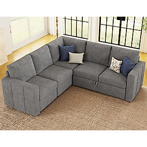 Belffin L Shape Modular Sectional Sleeper Sofa with Pull Out Bed Corner Sleeper Sofa Sectional Couch Convertible Sofa Grey