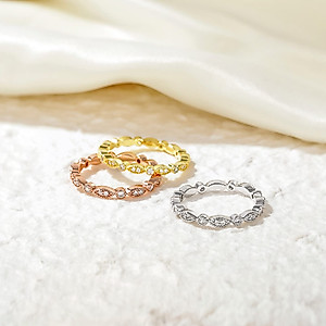 EAMTI 925 Sterling Silver Wedding Band for Women Cubic Zirconia Marquise & Round Milgrain Full Eternity Stackable Ring Size 7