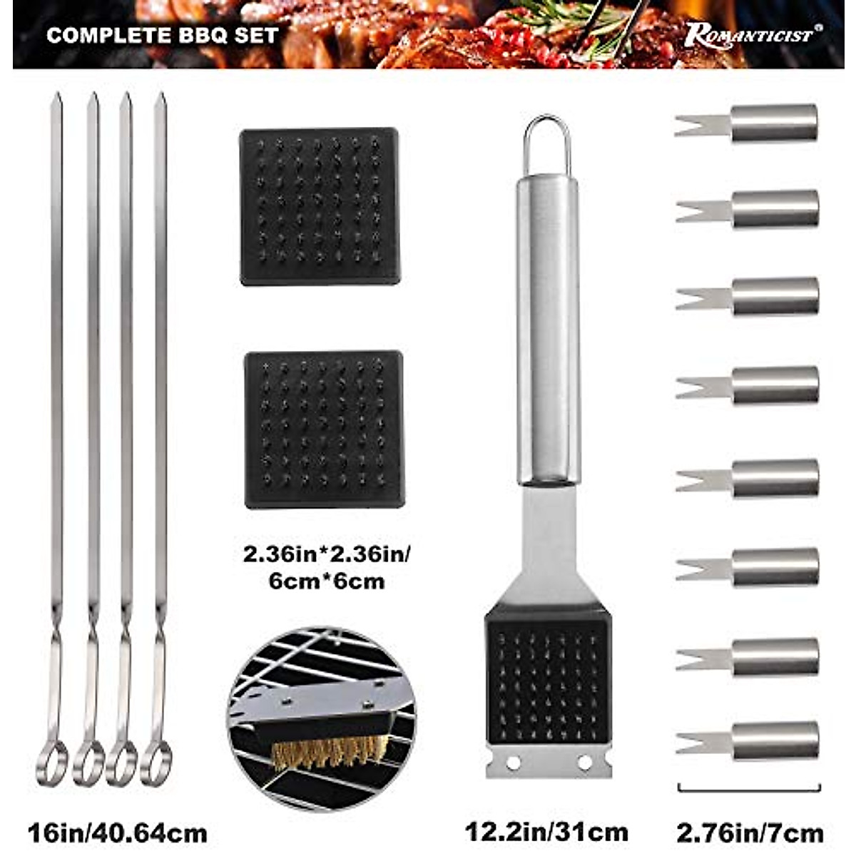 ROMANTICIST 23pc Must-Have BBQ Grill Accessories Set with Thermometer in Case - Stainless Steel Barbecue Tool Set with 2 Grill Mats for Backyard Outdoor Camping - Best Grill Gift for on Birthday
