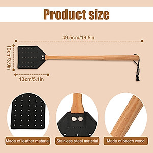 PEUTIER 2pcs Leather Fly Swatter, 19.5 Inch Long Heavy Duty Flyswatter Manual with Wooden Handle Fly Catcher for Indoor Outdoor (Black, Brown)