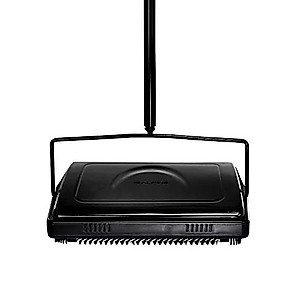 Alpine Industries Triple Brush Floor & Carpet Sweeper – Heavy Duty & Non Electric Multi-Surface Cleaner - Easy Manual Sweeping for Carpeted Floors - Black