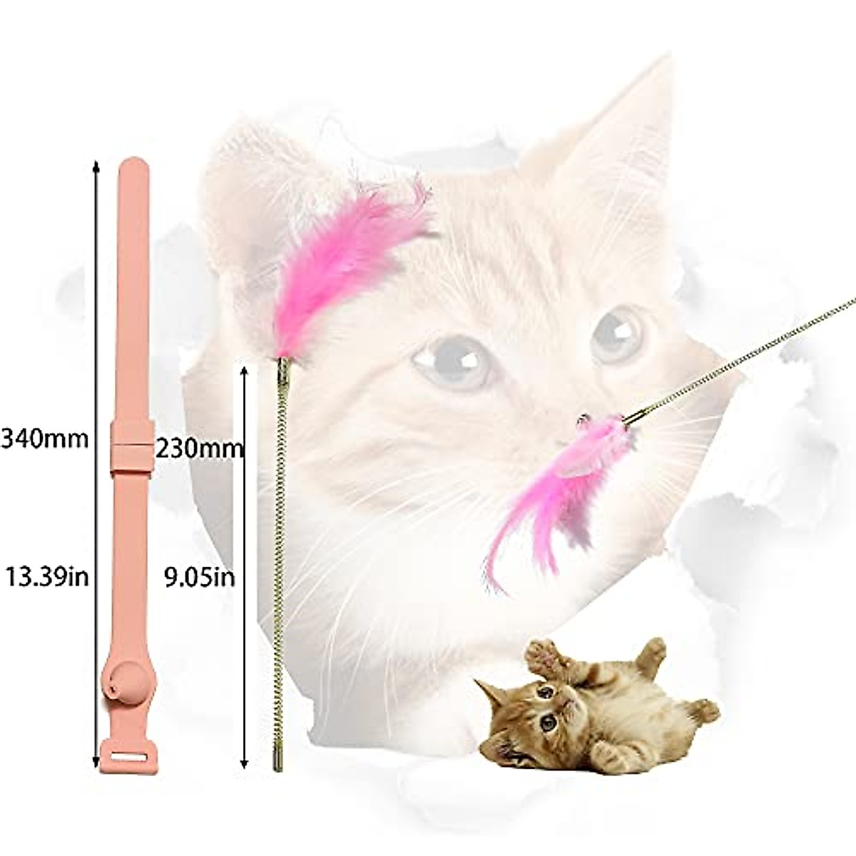 NELJIBEHU Cat Collar Funny Cat Stick,Interactive Cat Feather Toys with Bell,Pink Spring Cat Teaser Stick Toy , Used for Cat Indoor Play, Suitable for Old Kittens and Kittens to Exercise