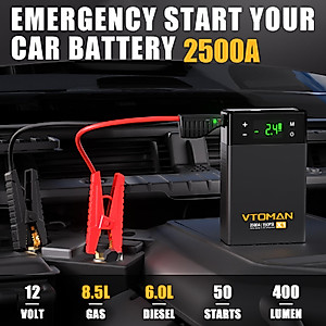 VTOMAN X1 Jump Starter with Air Compressor, Car Battery Jumper Starter (2500A, Up to 8.5L Gas/6L Diesel Engine) with 150PSI Auto Tire Inflator, 12V Portable Booster Pack, Lithium Jump Box Charger-Gray