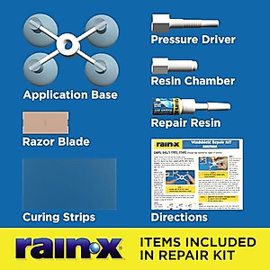 Rain-X 600001 Windshield Repair Kit - Quick And Easy Durable Resin Based Kit for Chips and Cracks, Good For Round Damage Below 1" In Diameter And Cracks Smaller Than 12" In Length, BLUE,YELLOW