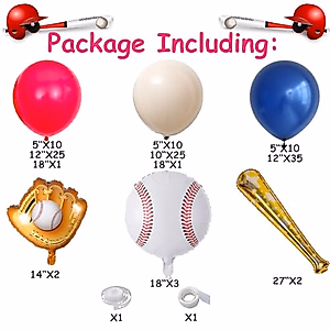 Rookie of the Year 1st Birthday Decorations 144PCS Baseball Balloon Arch Garland Kit Red White Sand Navy Blue with Baseball Glove, Exploding Star Balloon for Baseball Sports Birthday Decorations