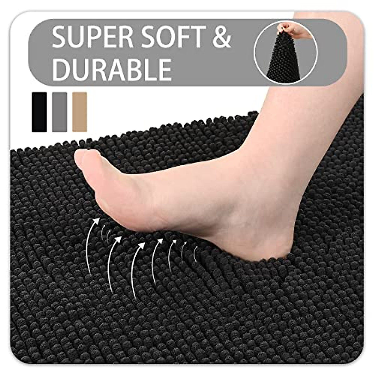 Ompaa Chenille Indoor Door Mat Entryway Rug, 36x24 Black, Super Absorbent Mud Mats for Dirty Dogs Paws & Muddy Shoes, Non Slip Welcome Floor Doormats for Home Front Back Door, Patio, Garage, Entrance