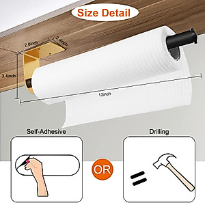 BICHONG Paper Towel Holder Under Cabinet,Self Adhesive or Drilling Stainless Steel Under Cabinet Paper Towel Holder,Paper Towel Holder Wall Mount for Kitchen, Bathroom, 12in