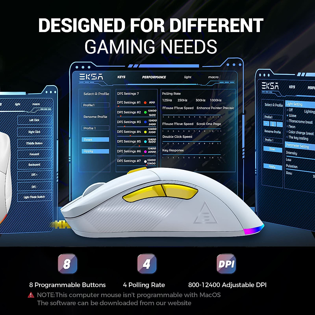 EKSA Gaming Mouse,Lightweight PC Gaming Mice,USB Wired Mouse 12400 DPI Adjustable for Windows/PC/Mac/Laptop Gamer