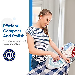 TIDY ZEBRA Compact Ironing Board Full Size European Made – ULTRA THICK PADDED FOAM AVOIDS MOLD - Organic 100% Cotton Ironing Boards Covers - Sturdy Lightweight Iron table, Bonus Iron Board Cover 13x43