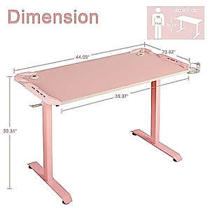 AODAILIHB Pink 44 Inch Cute Computer Gaming Table T Shaped Girl Gamer Workstation Home Office Desk with Cable Management and Headphone/Cup Holder