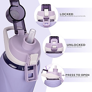 DEARRAY 32 oz Sports Glass Water Bottle with Straw & Silicone Sleeve Reusable BPA-free Borosilicate Glass Drinking Bottle with Flip Top Lid & Handle Wide Mouth (Light Violet)