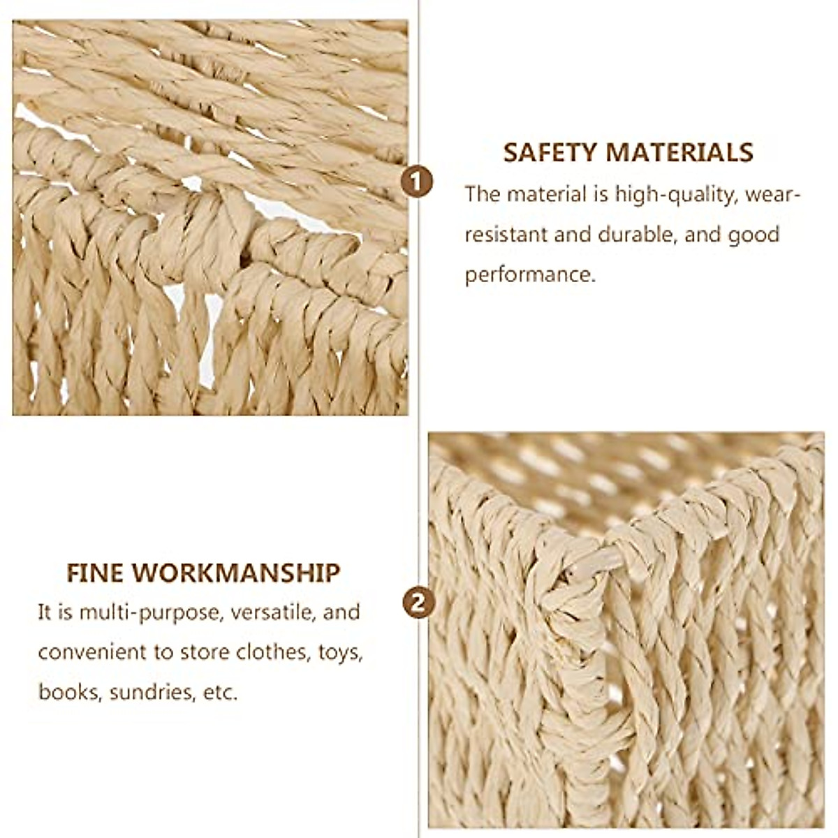 Cabilock 3pcs Drawer Bedroom Wicker Handwoven Vanity Bin Small Organizer Rattan Table Lid Gift Fruit Bathroom Laundry Bread Decorative Square Organizing Straw Flower Paper with Storage