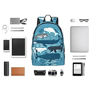 FeHuew 16 inch backpack Whales Laptop Backpack Full Print School Bookbag Shoulder Bag for Travel Daypack