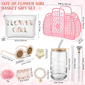 Havawish 8 Pcs Flower Girl Proposal Gifts Set Flower Girl Jelly Bag Will You Be My Flower Girl Card Cup Sunglasses Makeup Bag Pen Bracelet Hair Clip Jelly Purse for Wedding Bridal Shower(Pink)