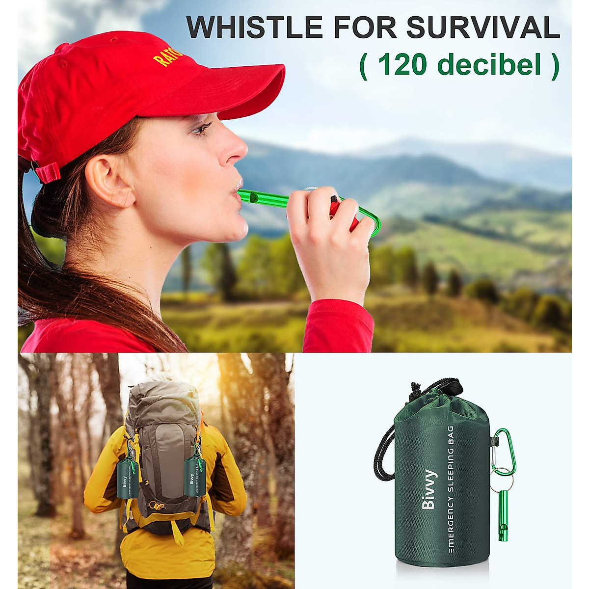 Timok Emergency Sleeping Bags Thermal-Emergency-Blankets 2 Packs Ultralight Space Blankets Survival Waterproof Outdoor Gear for Hiking, Camping, First Aid Kits, Green