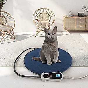 RC SLL Cat Heating Pad,Heated Cat Bed Indoor Electric Warming Cat Bed,Upgraded Adjustable Controller,Waterproof Kitten Heating Pad with Chew Resistant Steel Cord(PVC,Round-Ø15.5inch)