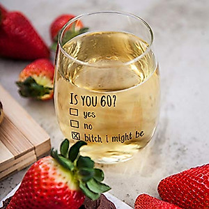 60th Birthday Gifts for Women and Men Wine Glass - Funny Is You 60 Gift Idea for Mom Dad Husband Wife – 60 Year Old Party Supplies Decorations for Him, Her - 15oz