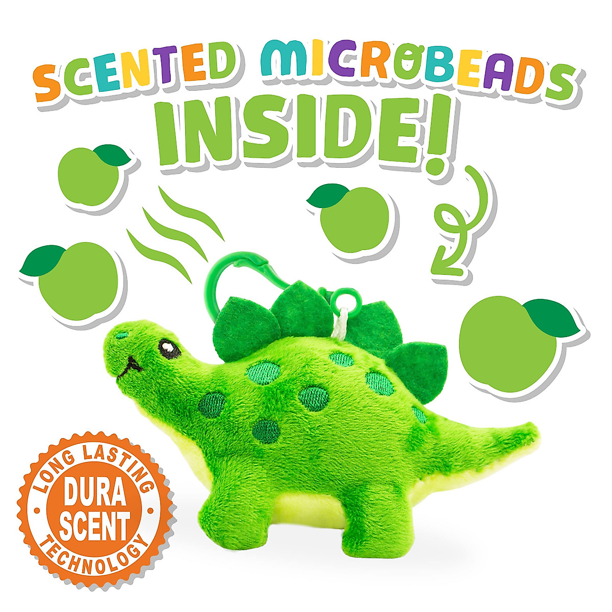 Scentco Dino Dudes Backpack Buddies - Patented Gourmet Scented Plush Toy Dinosaur Clips - Stegosaurus (Green Apple) - Stocking Stuffer