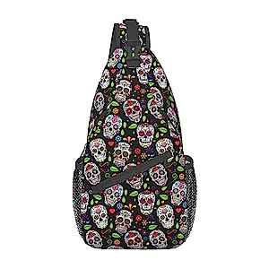 qyopvli Sugar Skull Sling Bag Crossbody Backpack Hiking Travel Daypack Chest Bag Lightweight Shoulder Bag For Women Men