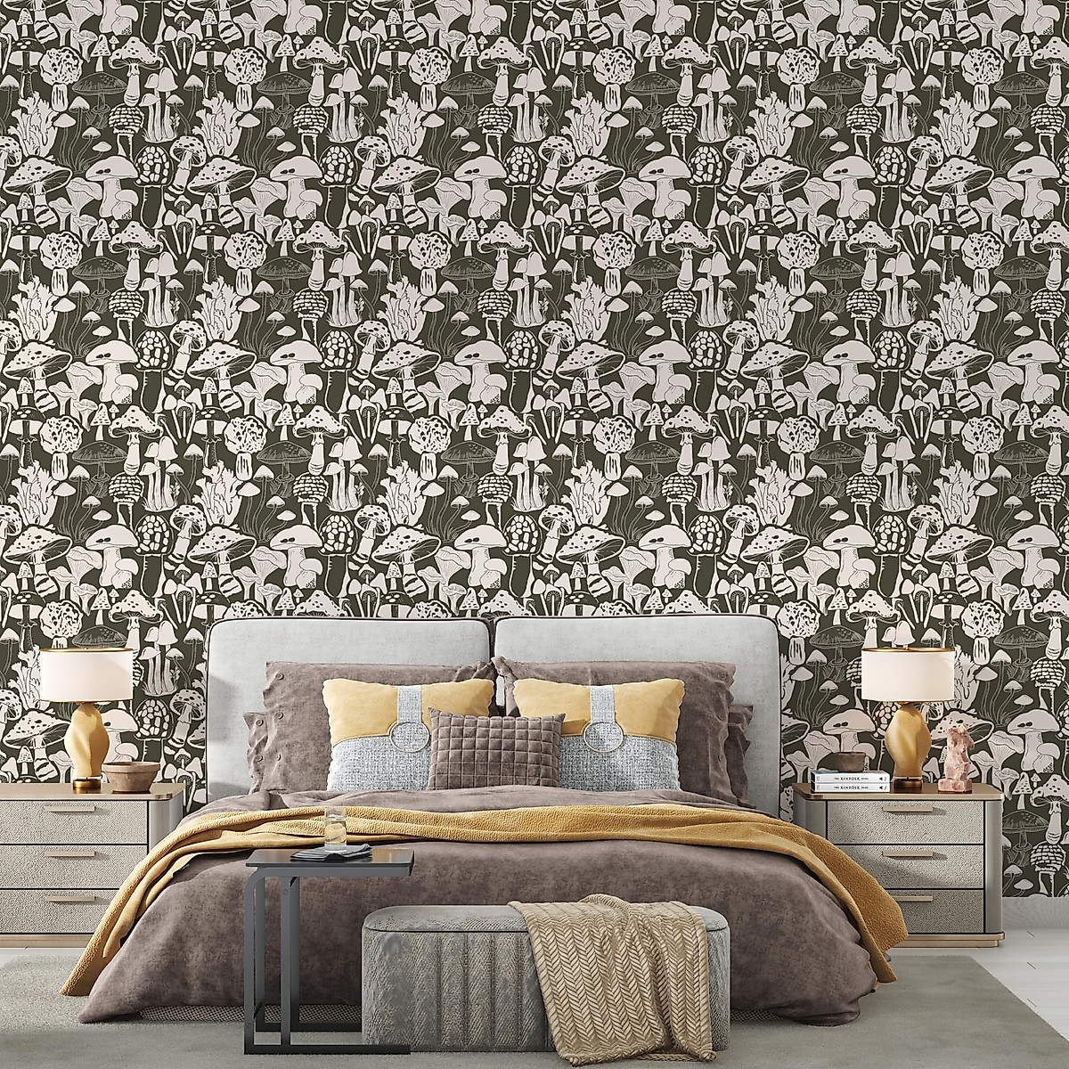 UniGoos Abstract Mushroom Peel and Stick Wallpaper Cute Pattern Temporary Wall Paper Roll Modern Self Adhesive Contact Paper for Cabinet Kids Room DIY Decor 17.7" x 118.1"