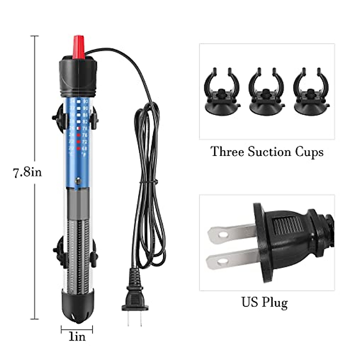 Hitop 50W/100W/300W Adjustable Aquarium Heater, Submersible Glass Water Heater for 5 – 70 Gallon Fish Tank (50W for 5-15 Gallon)