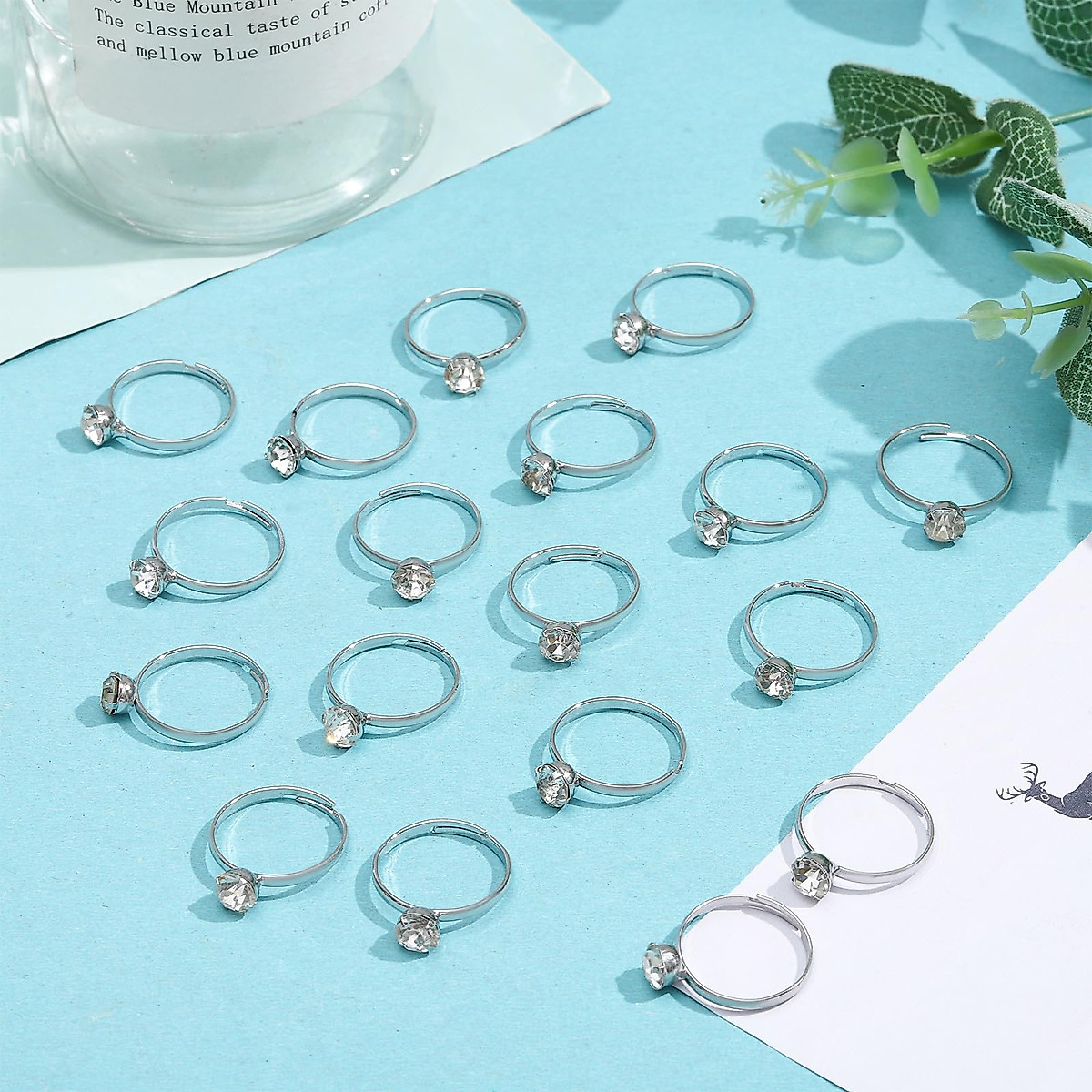 NEWITIN 80 Pieces Fake Rings Diamond Engagement Rings Silver Rings for Bridal Shower Party Game Wedding Table Decorations
