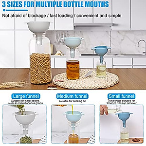 Kitchen Funnels for Filling Bottles,Funnels Set of 3,Oil Funnel,Tough and not Easily Deformed,Suitable for All Kinds of Solid Food and Liquid (Blue)