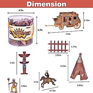 FUN LITTLE TOYS 61 PCs Wild West Cowboys and Indians Plastic Figures Toys, Toy Soldiers for Kids, Wild West Figure Playset with Horse, Tent, Army Men Boy's War Game, Educational Toys, Birthday Gift