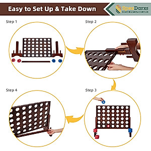 SpexDarxs Giant 4 in A Row Game, Wooden Jumbo 4-to-Score Set for Indoor & Outdoor Family Fun-Line Up Four Travel Board Games with 42 Coins & Ring Holders & Carrying Bag