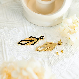 Black Gold Dangle Earrings for Women, 14K Gold Plated Drop Fashion Statement Jewelry Lightweight Dangle Earrings