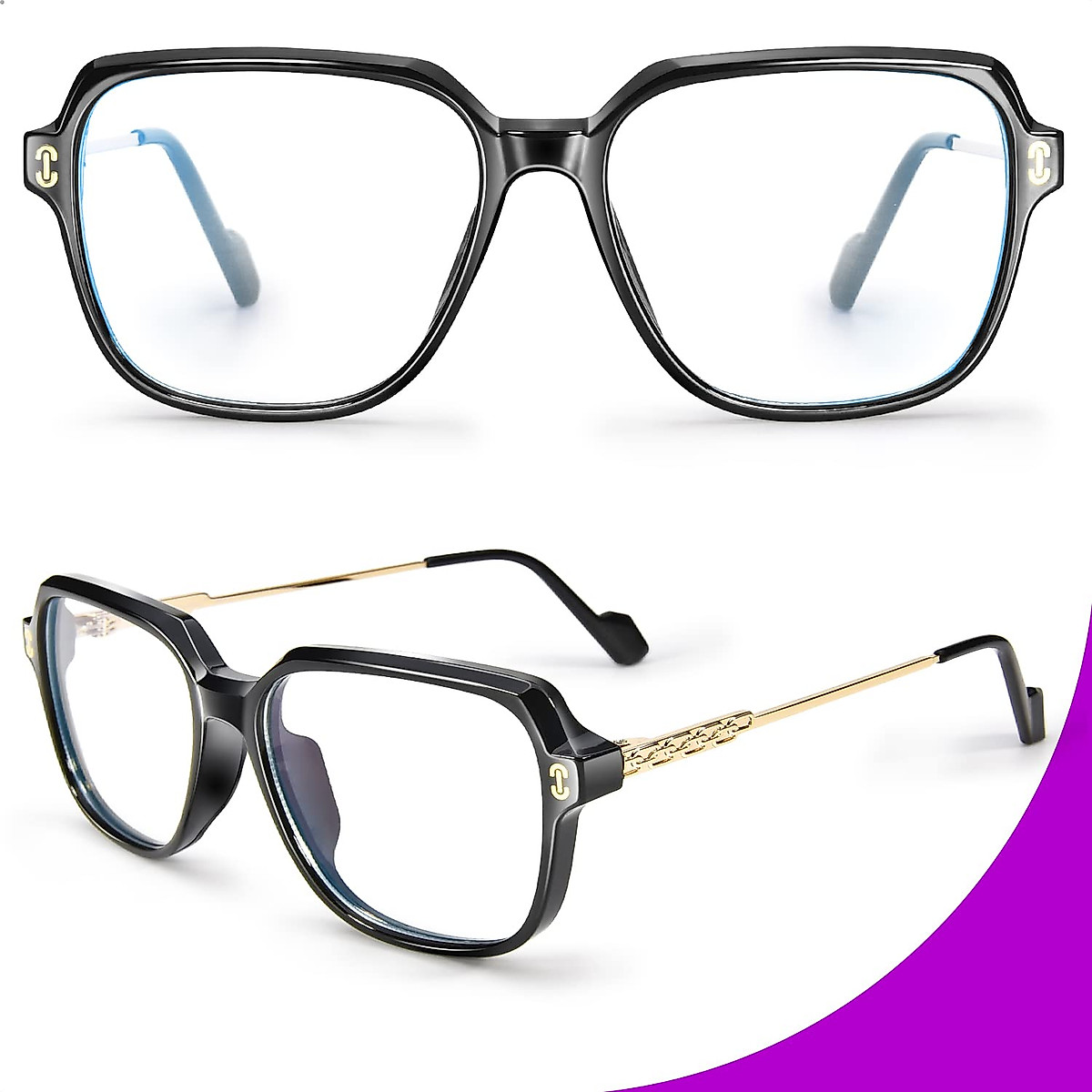 VISOONE Oversized Blue Light Blocking Glasses with Chic Square TR90 Frame and Metal Temple for Women Men REMY