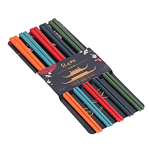 Fdit 5 Pairs Reusable Chopsticks, 24cm 5 Color Chopsticks Set Silicone Stainless Steel Chopsticks Non-Slip Kitchen Tableware