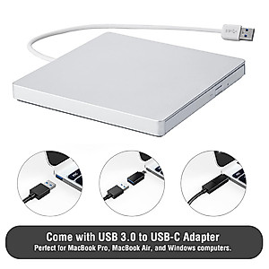 ROOFULL External CD/DVD Drive, CD Burner USB 3.0 Portable CD-ROM DVD+/-RW Disc Player Burner Reader Writer Optical Drive for Apple Mac MacBook Pro/Air, Windows 11/10 Laptop PC, Silver
