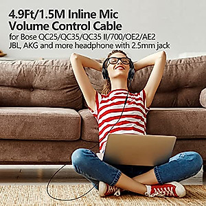 Replacement for Bose Headphone Cord, 2.5mm to 3.5mm Audio Cable for Bose 700 QC25 QC35 QC35 II OE2 AE2, JBL E45BT E55BT E65BTNC, AKG Nylon Braided Wire with Inline Mic & Volume Control (1.5m, Black)