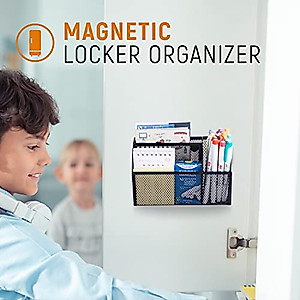 DALTACK Magnetic Pencil Holder Magnetic Shelf for the Whiteboard 3-Grid Mesh Magnetic Pen Holder for Refrigerator Magnetic Organizer Locker Accessories Organizer for Home, School and Office, Black