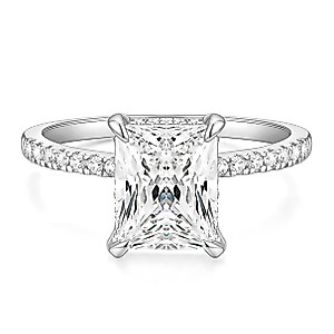 TIGRADE 4CT Engagement Ring for Women Radiant Cut Cubic Zirconia Wedding Band CZ Promise Anniversary Ring Size 3-13, Silver, Size 6