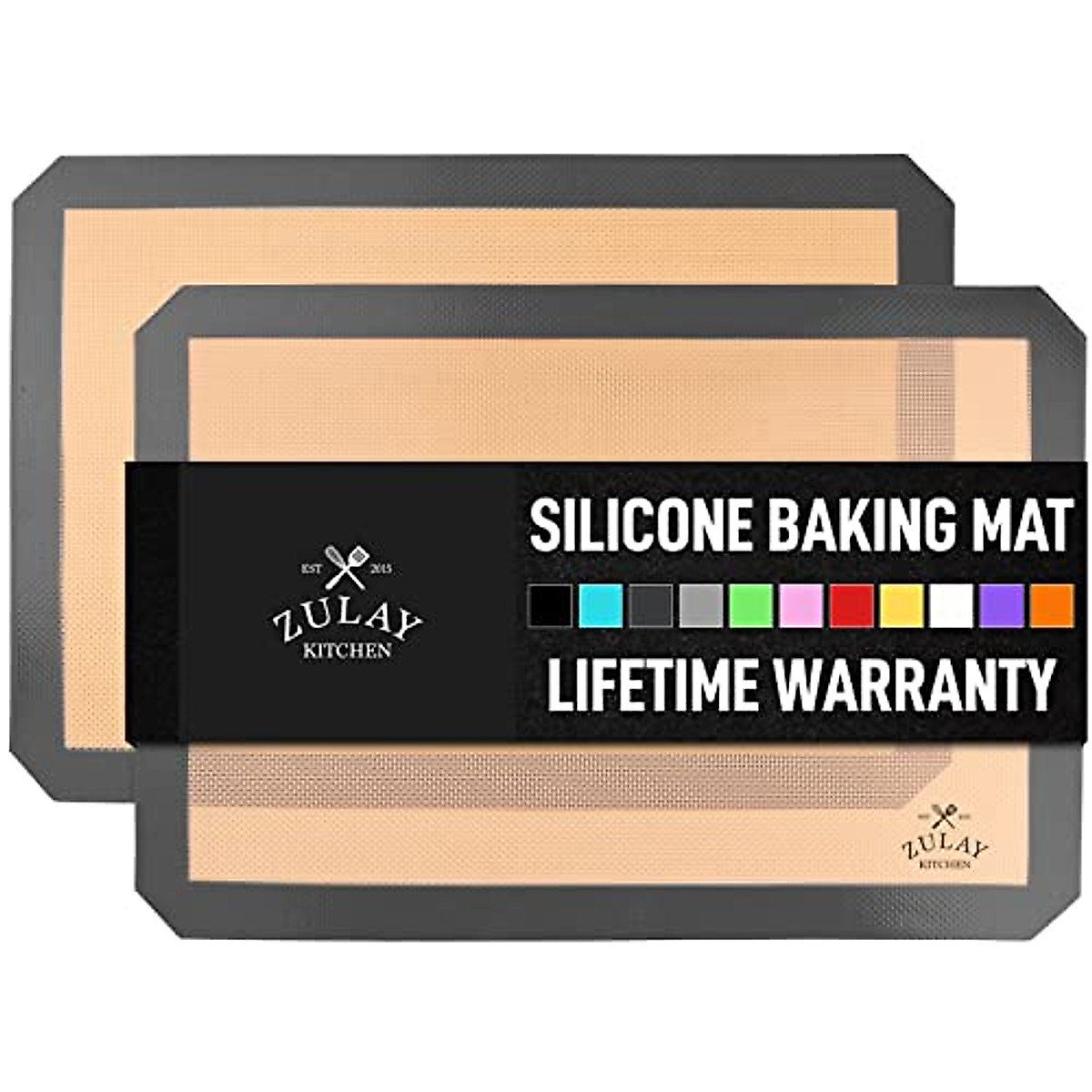 Zulay Kitchen (2 Pack) Silicone Baking Mat Sheet Set - Reusable Baking Mat Nonstick - Half Sheet Baking Mat For Oven - 16.5" x 11.6" (Dark Gray)