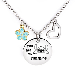 ZZLTAWS Stitch Necklace for Girls Women, Ohana Inspired Necklace Stitch Birthday Necklace Gifts, The Best Gift for Daughters、Granddaughters、Nieces, and Stitch Lovers (To My Daughter)